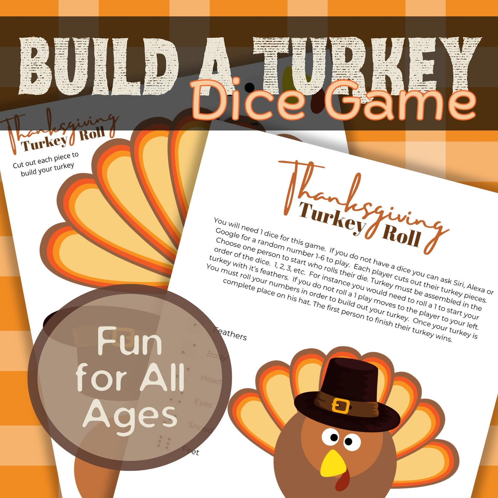 Build a Turkey Thanksgiving Dice Game, Thanksgiving Game Printable ...