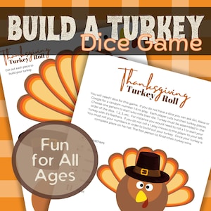 Build a Turkey Thanksgiving Dice Game, Thanksgiving Game Printable ...