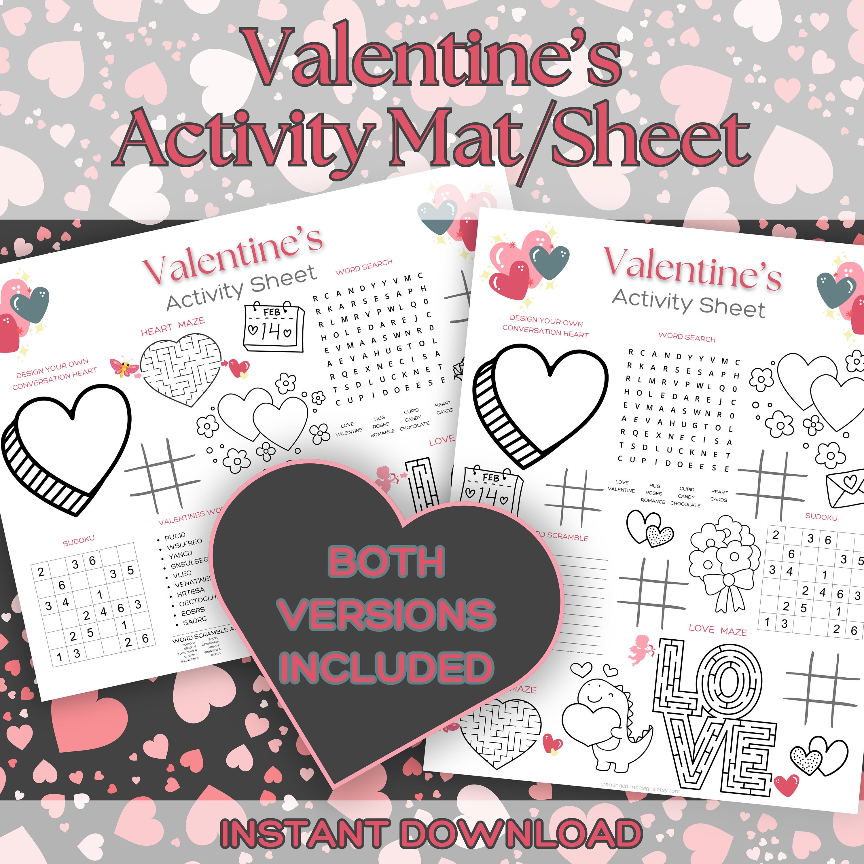 Valentines Activity Sheet for Kids Printable Kids Activity Placemat ...