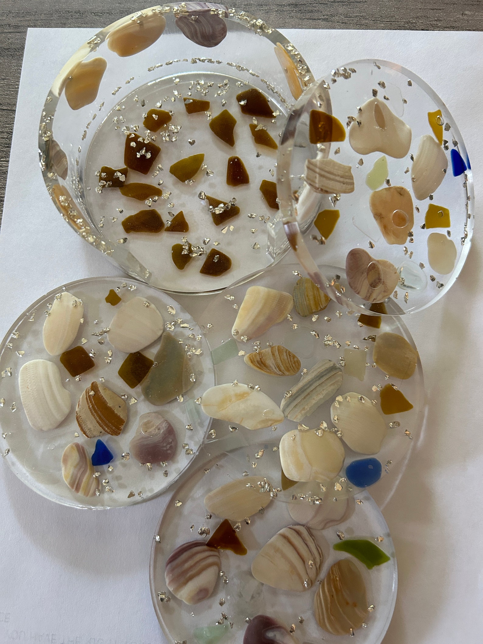 Seashell Coasters With Sea Glass and Glitter Set of 4 With Holder - Etsy