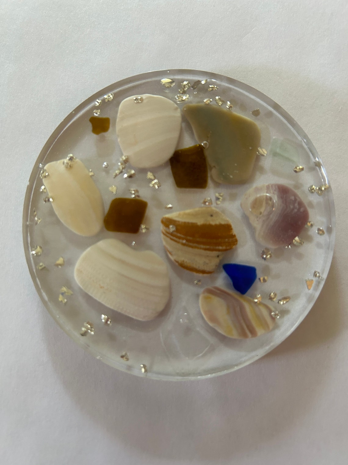 Seashell Coasters With Sea Glass and Glitter Set of 4 With Holder - Etsy