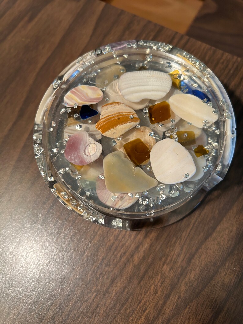 Seashell Coasters With Sea Glass and Glitter Set of 4 With Holder - Etsy