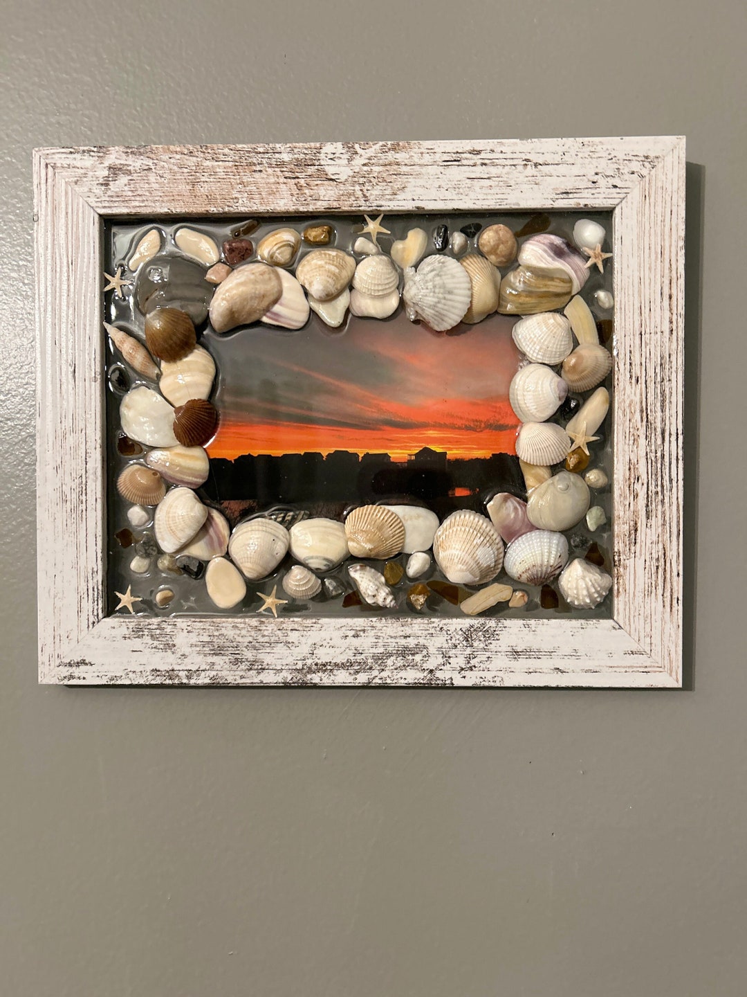 Seashell Frame With Starfish, Sea Glass, Shells - Beach Wedding Gift - Etsy