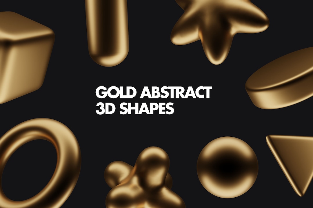 Gold Abstract 3d Shapes, Gold PNG Elements, Web Design, Shiny Metallic ...