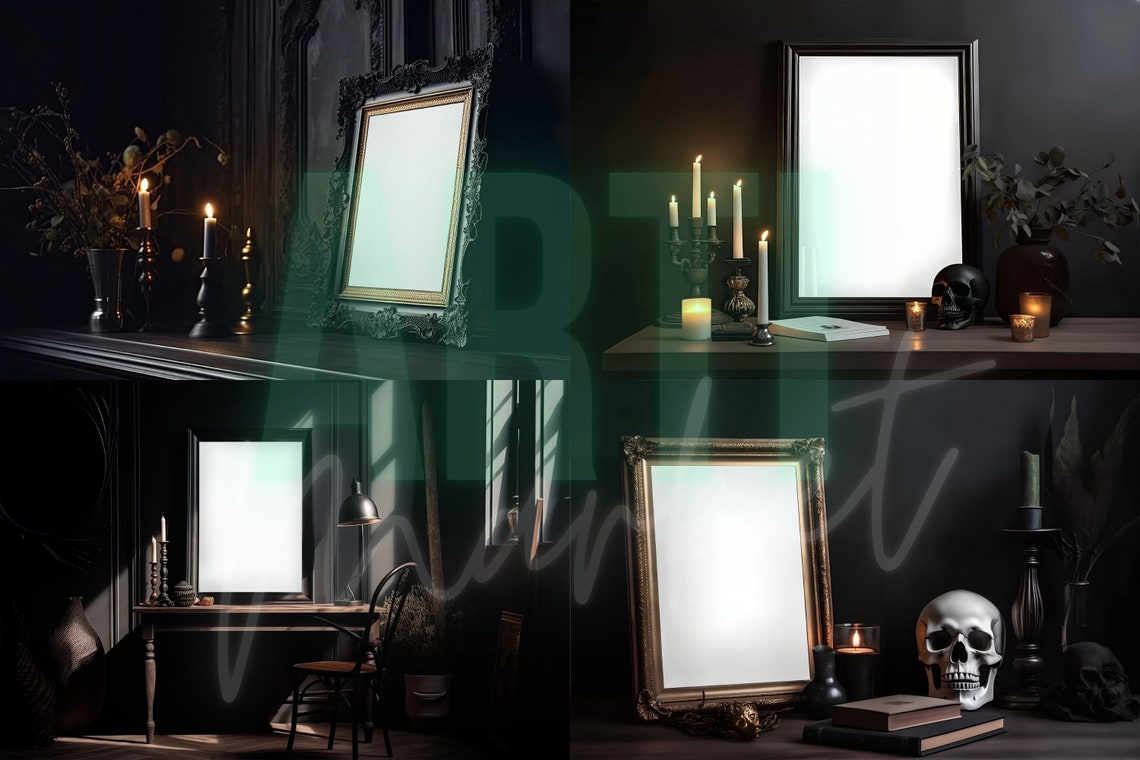 Dark Gothic Frame PSD Mockups, Vintage Frame Mockup Pack, Dark Academia ...