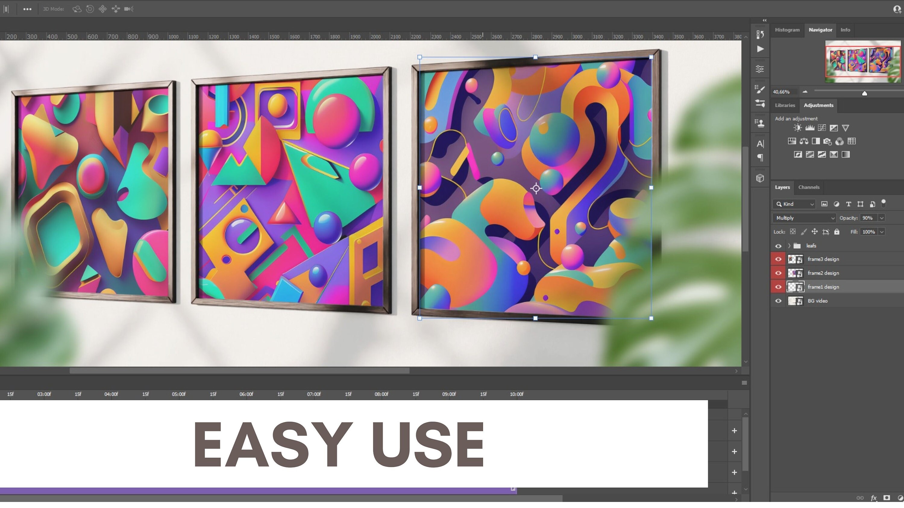 Video Mockup Square Frames, 3 Square Frames PSD, Gallery Frame Mockup ...