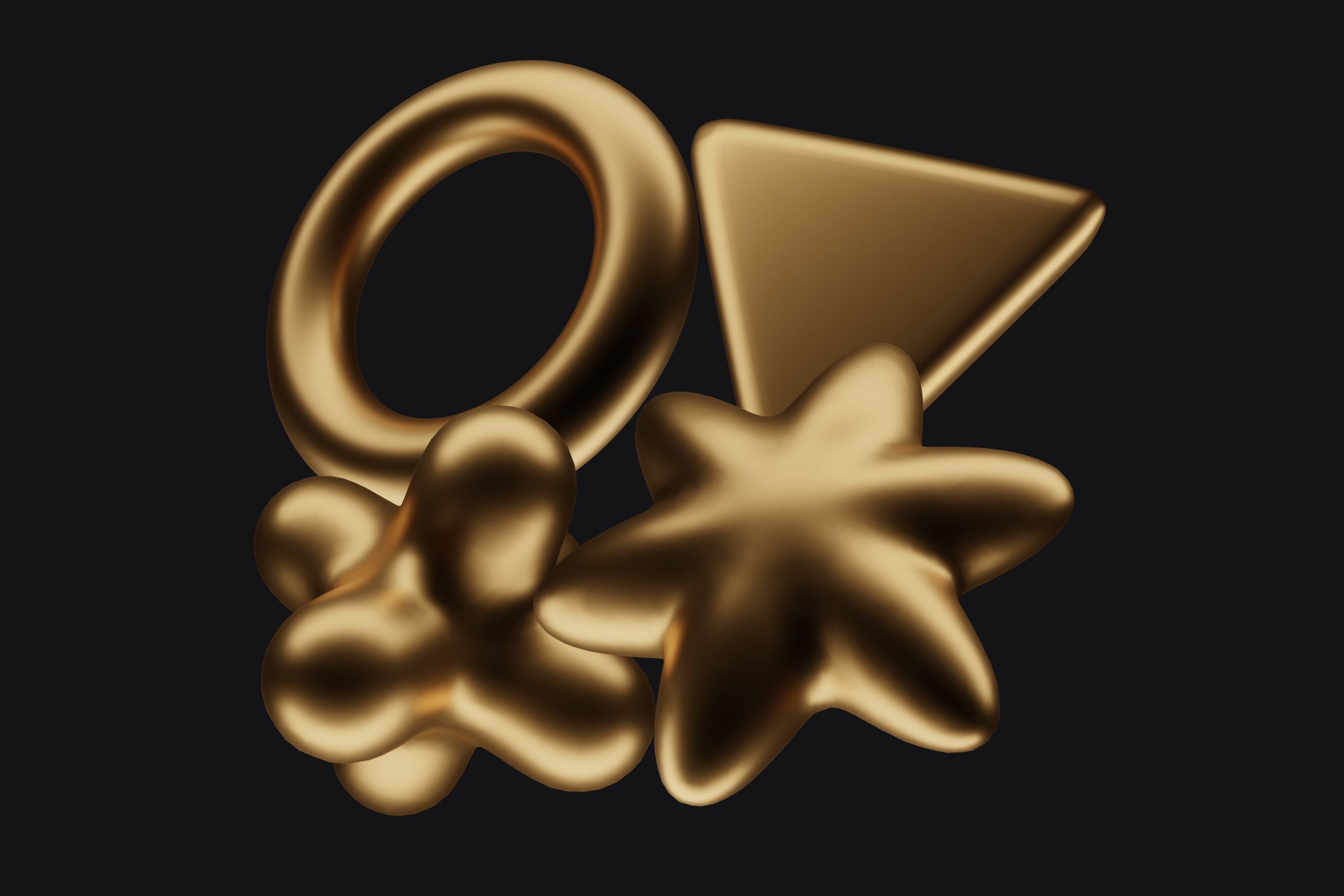 Gold Abstract 3d Shapes, Gold PNG Elements, Web Design, Shiny Metallic ...