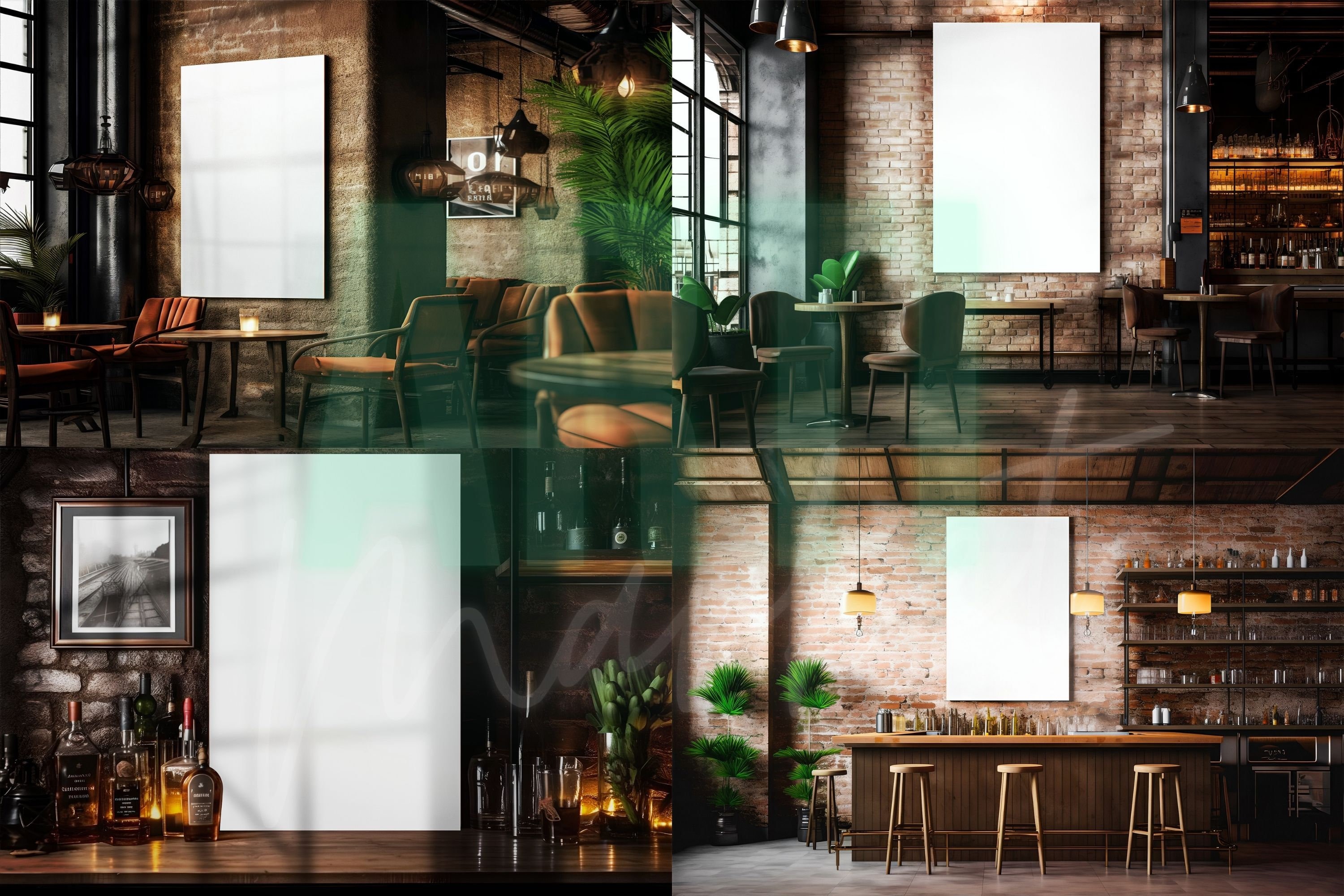 Loft Interior Poster Mockup, Poster Mockup Bundle, Bar Interior Wall ...