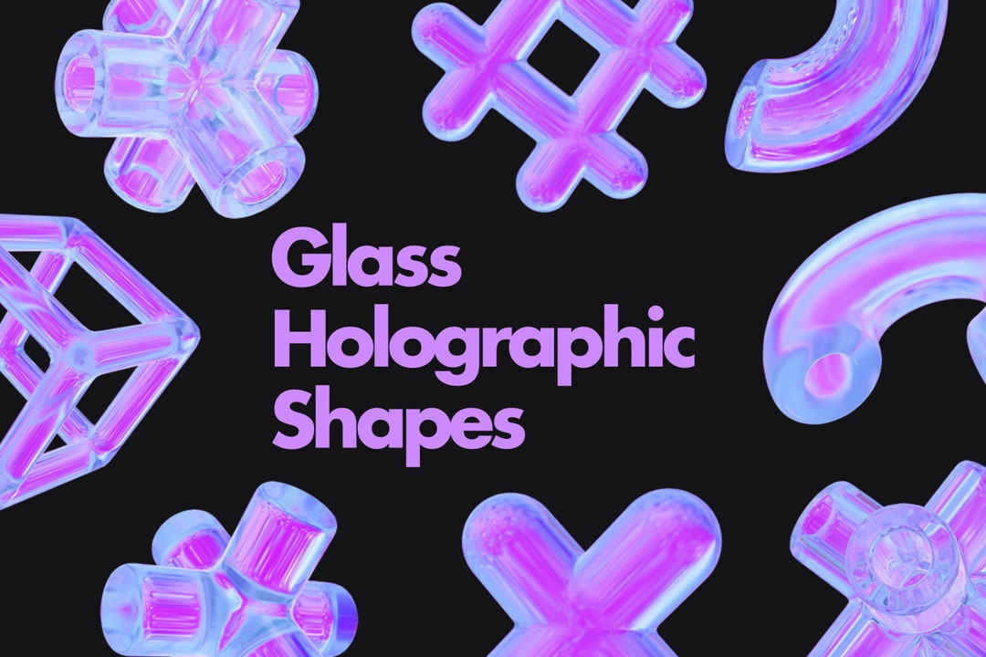 Holographic Geometric 3d Shapes, Web Elements, PNG Abstract Gradient ...