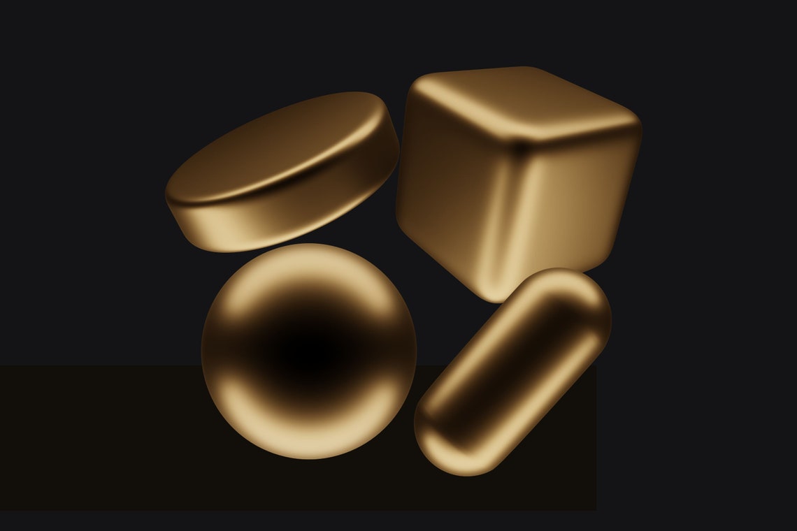 Gold Abstract 3d Shapes, Gold PNG Elements, Web Design, Shiny Metallic ...