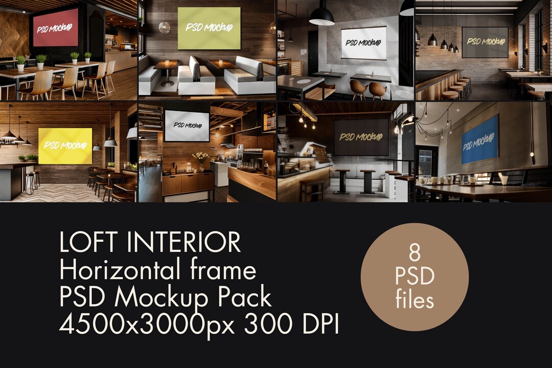 Bar Interior PSD Mockup Pack Poster Mockup Bundle, Wall Art Mockup, Art ...