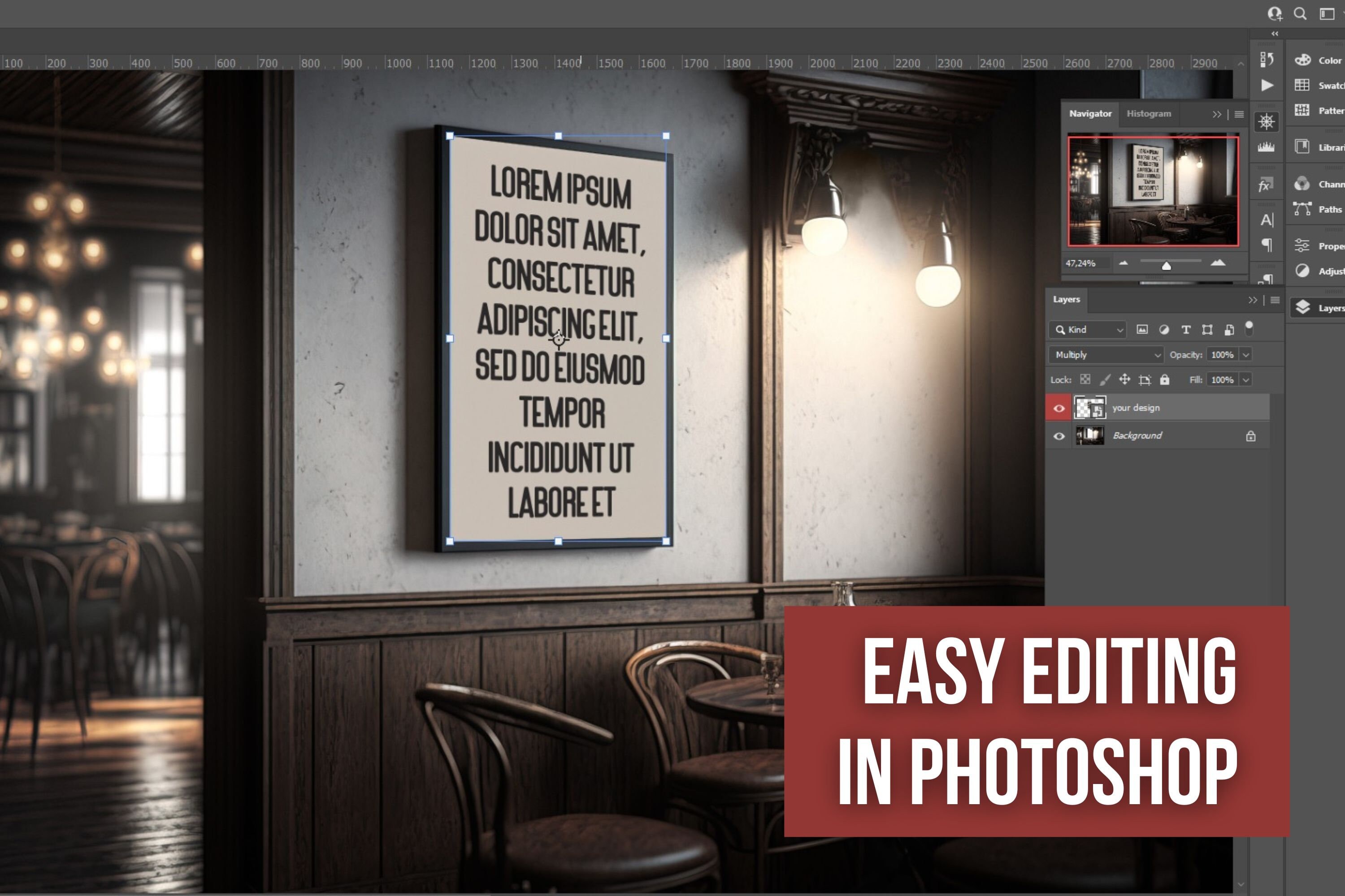 Pub Posters PSD Mockup Pack, Bar Banner PSD Template, Wooden Interior ...