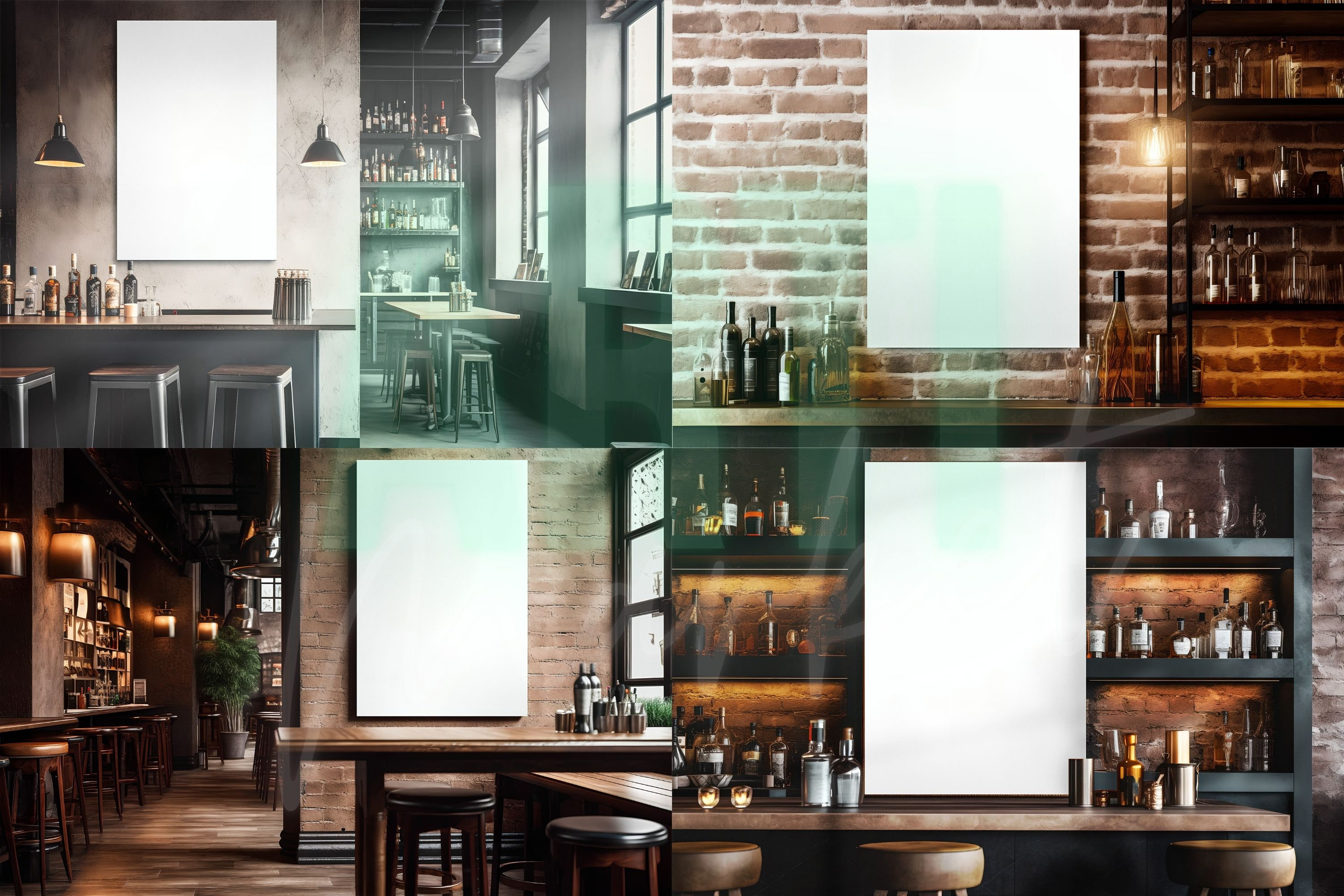 Loft Interior Poster Mockup, Poster Mockup Bundle, Bar Interior Wall ...