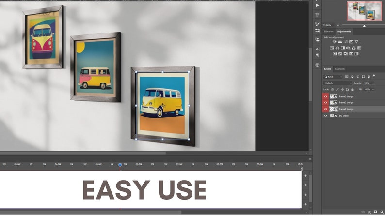 Video Mockup Frame, Animated Square Frames , Gallery Frame PSD Mockup ...