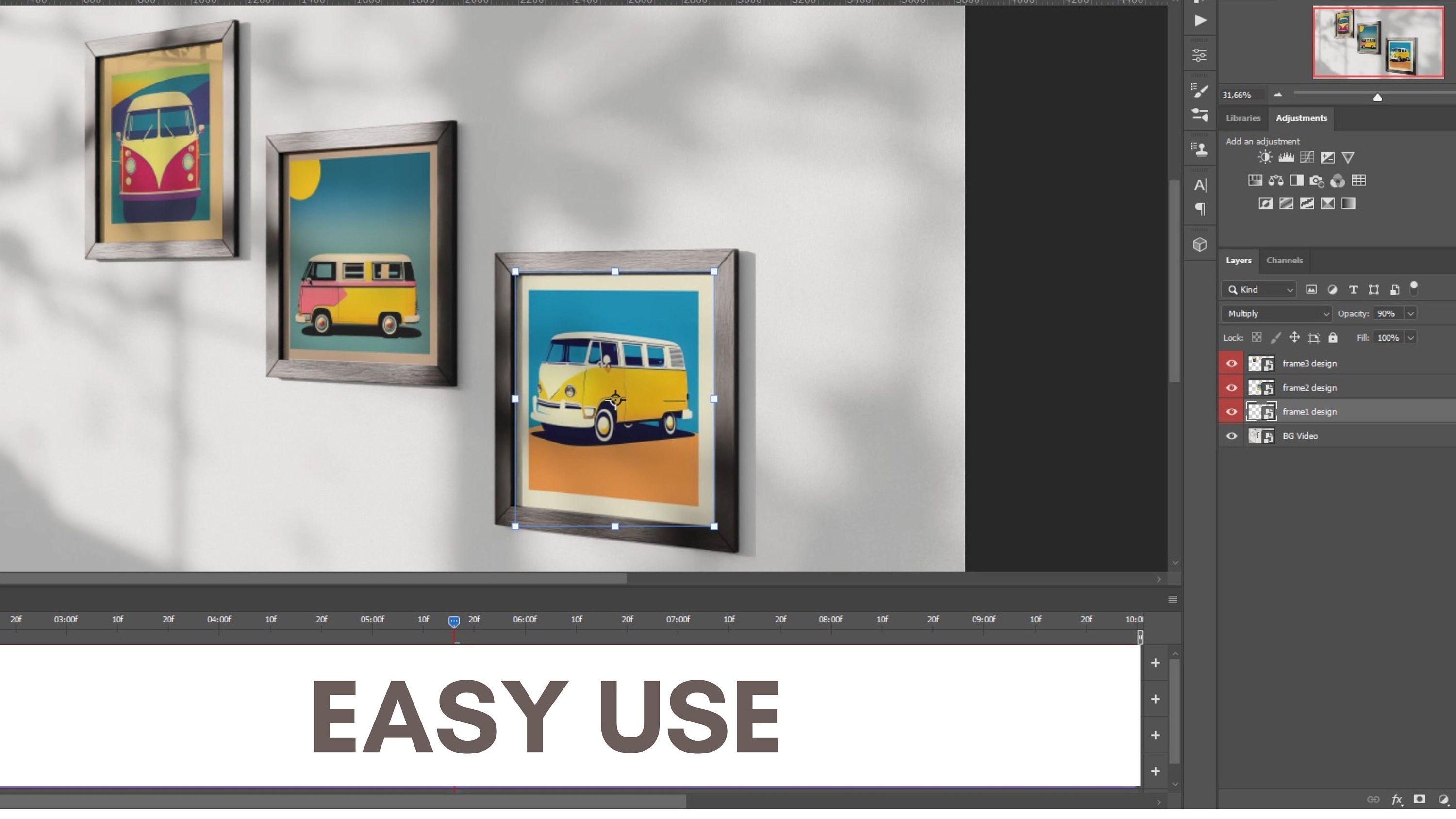 Video Mockup Frame, Animated Square Frames , Gallery Frame PSD Mockup ...