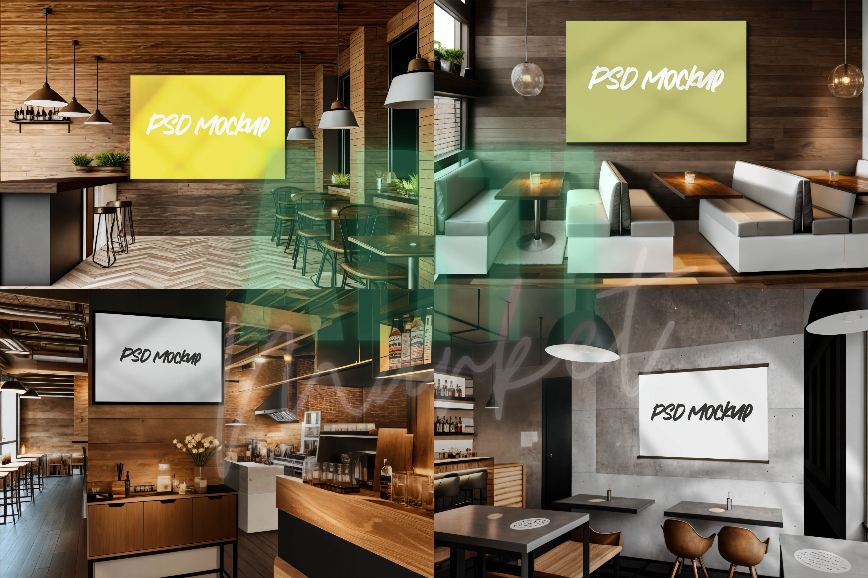 Bar Interior PSD Mockup Pack Poster Mockup Bundle, Wall Art Mockup, Art ...