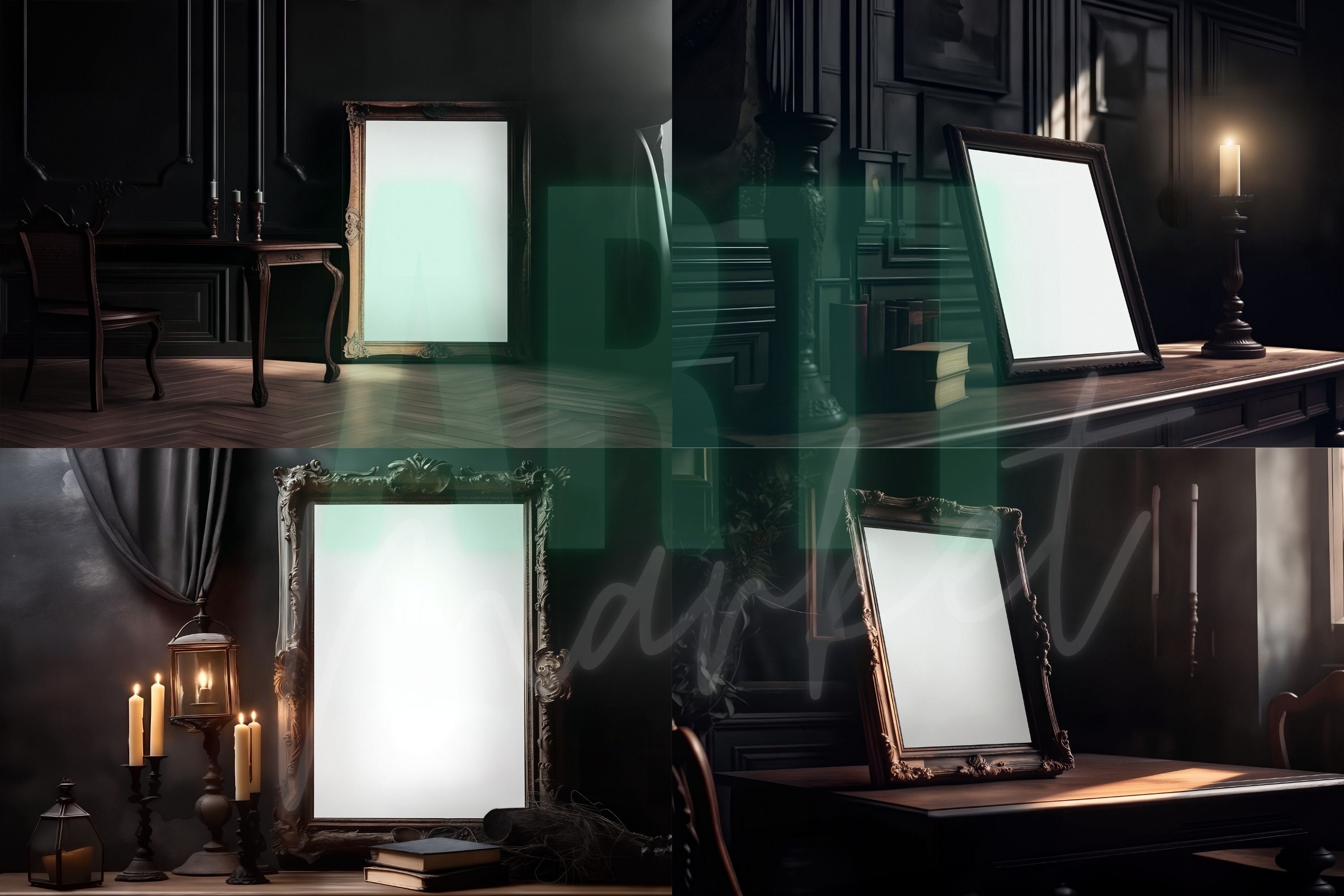 Dark Gothic Frame PSD Mockups, Vintage Frame Mockup Pack, Dark Academia ...