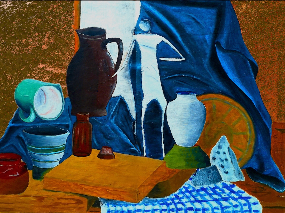 Digital Art Download, Wall Art, Still Life With Blue Cloth, Tempera ...