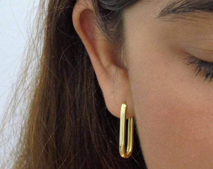 Oval Hoop Earrings, Rectangular Silver Hoops, Square Hoops, Elegant Hoops, Minimalist Earrings ...