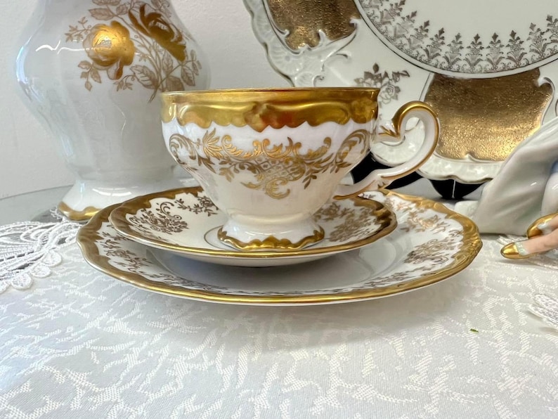 Vintage Weimar Porcelain White and Gold Trio Made in Germany - Etsy