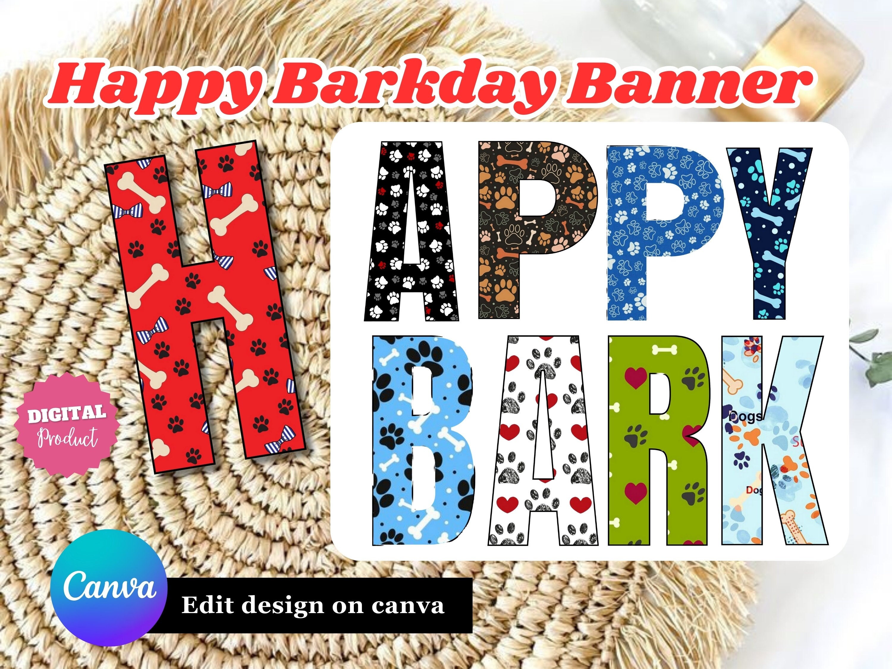 Editable Printable Dog Party Banner, Dog Themed Birthday Party Bunting ...