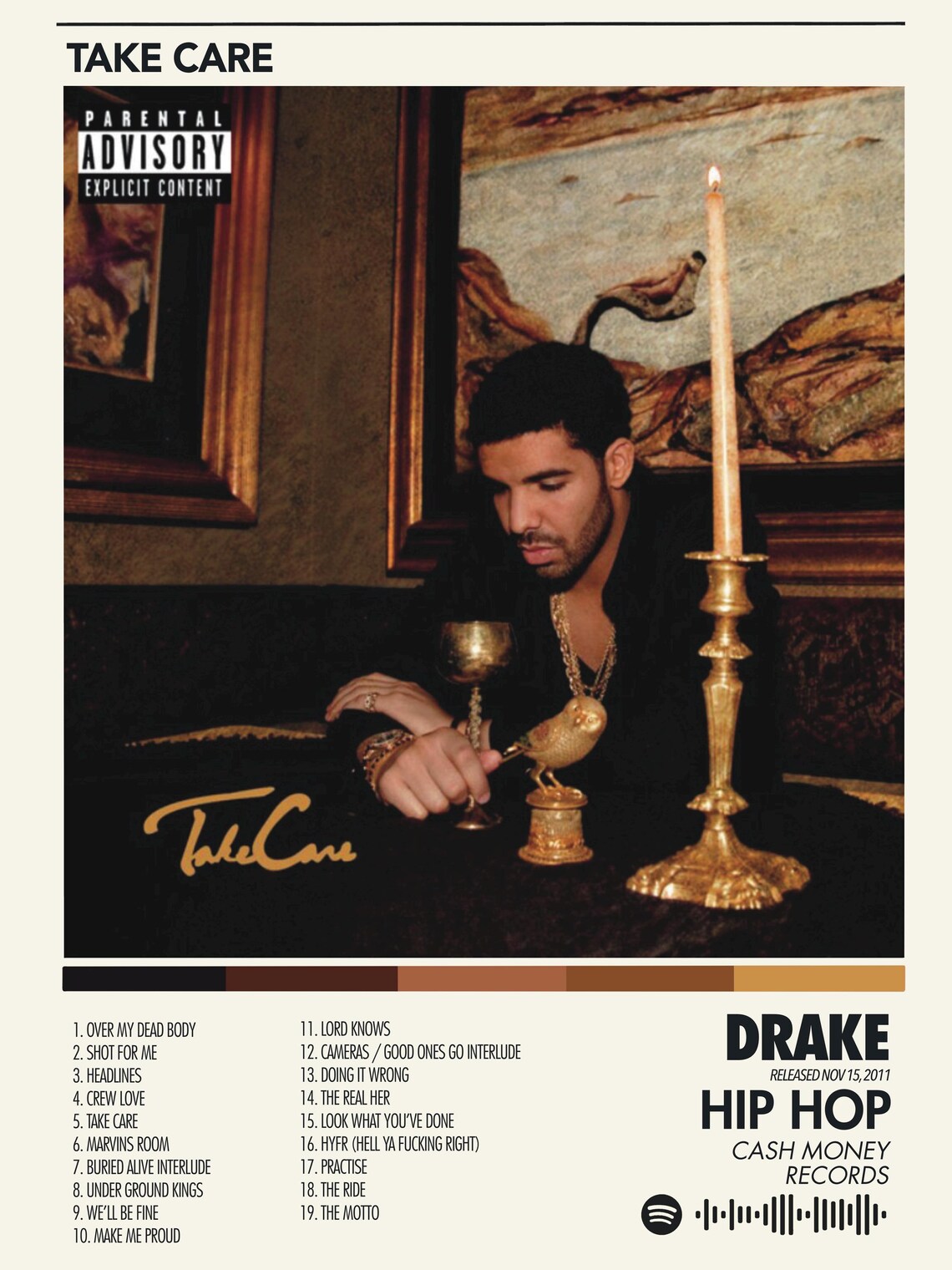 Drake - Take Care Poster – Hip Hop Album Art Print Digital Download A3 ...