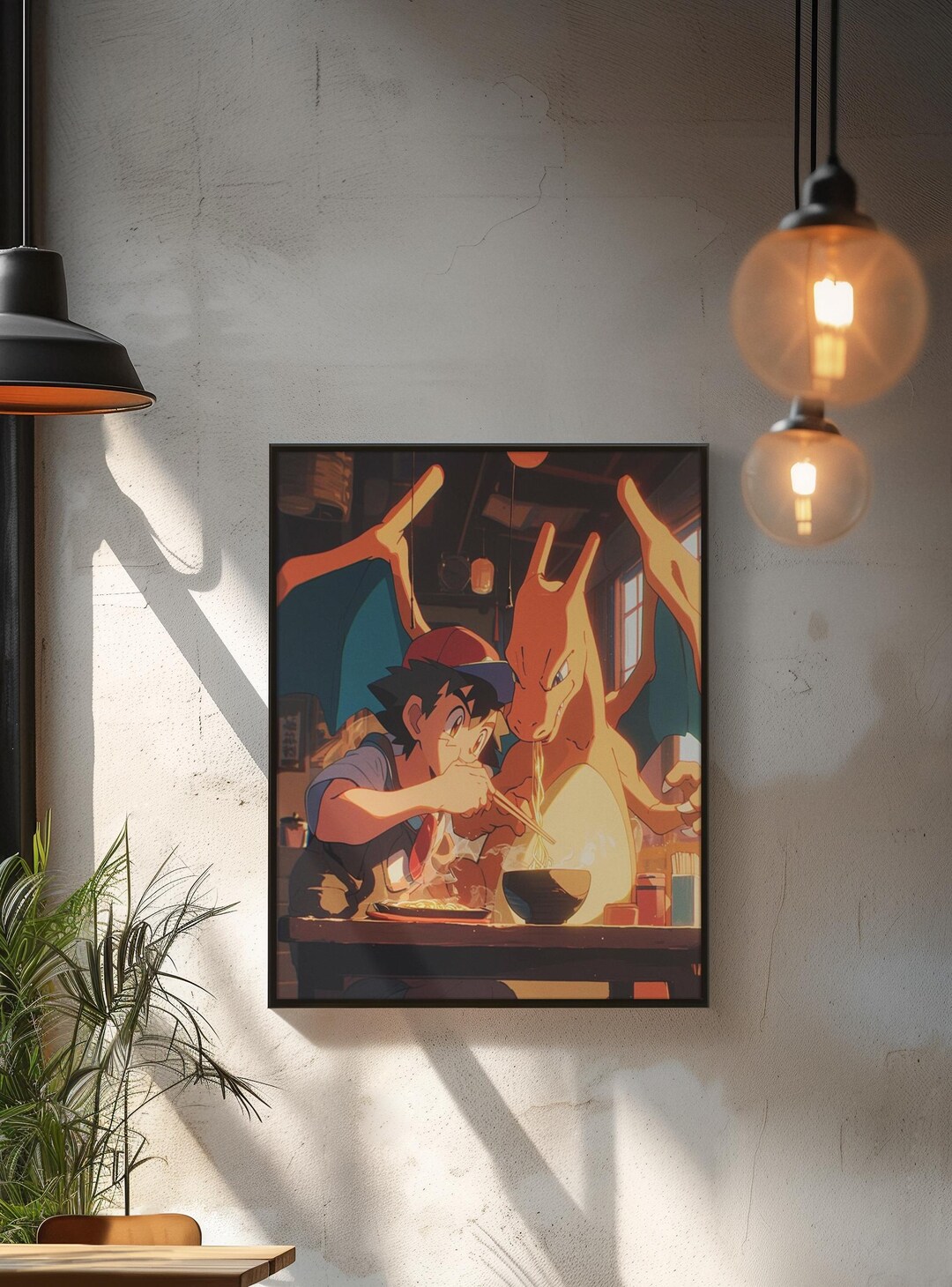 Charizard and Ash Poster,pokemon Ramen Artwork, Cute Anime Print, High ...