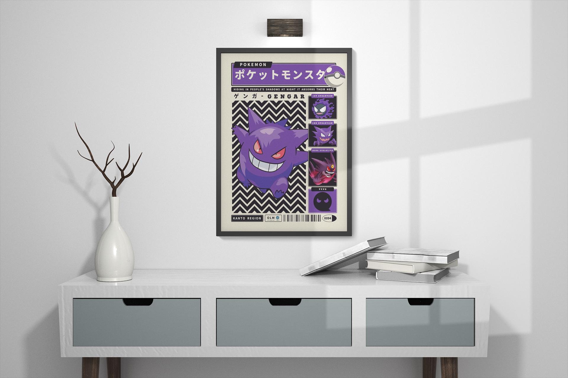 Gengar Evolution Artwork,cute Gastly Print,japanese Style Pokemon ...