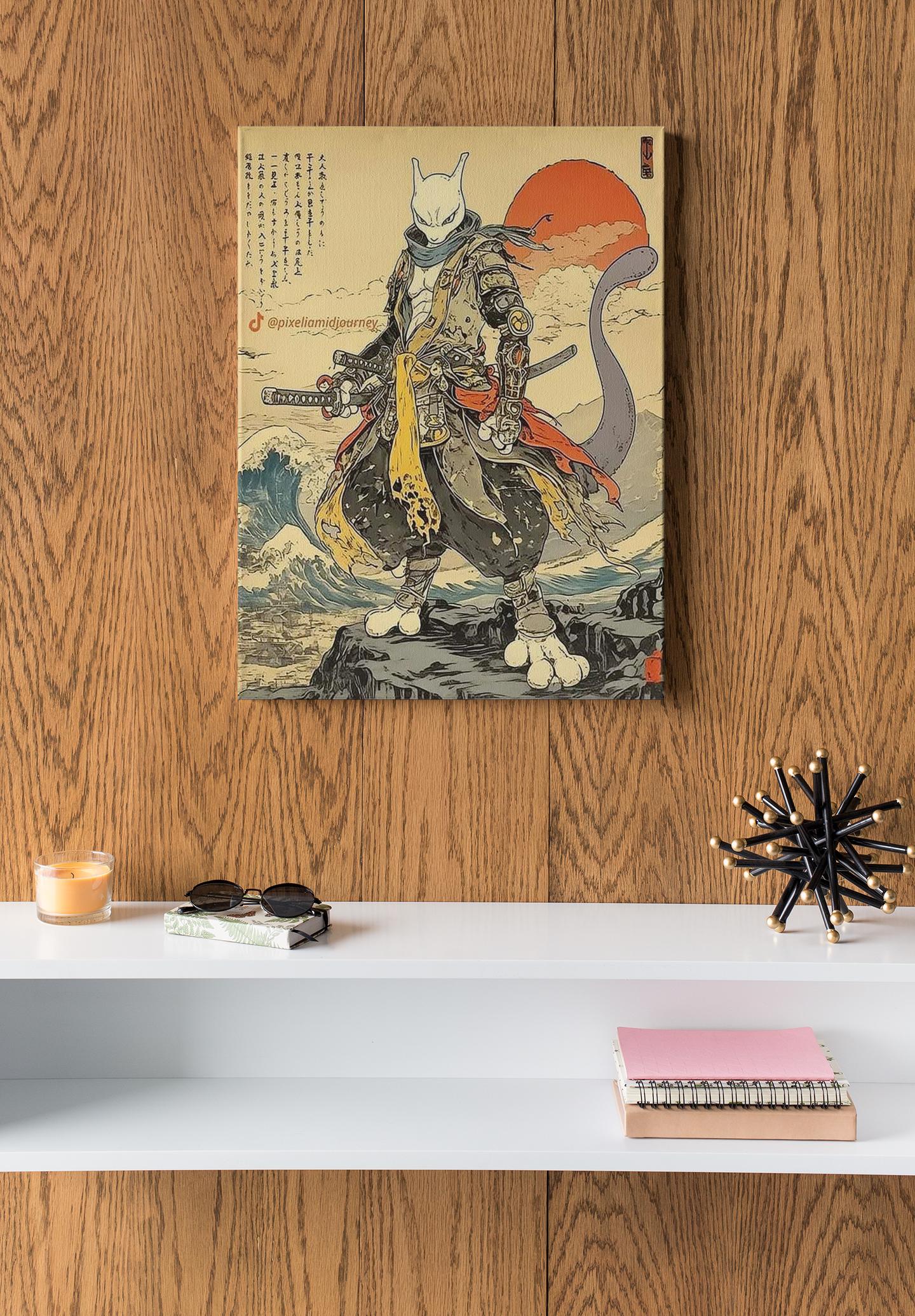 Mewtwo Vintage Poster, Pokemon Samurai Print, Gift for Gamer Lover's ...