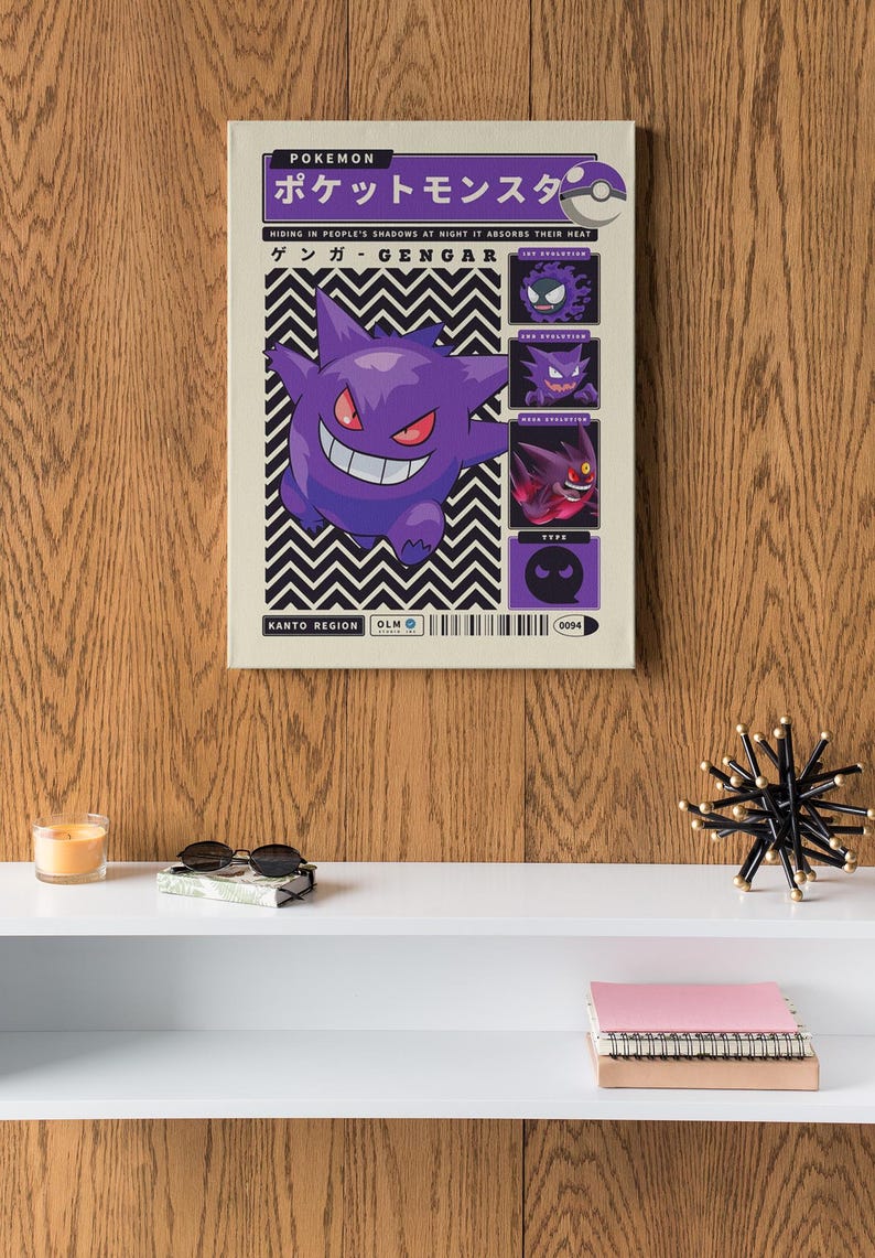 Gengar Evolution Artwork,cute Gastly Print,japanese Style Pokemon ...