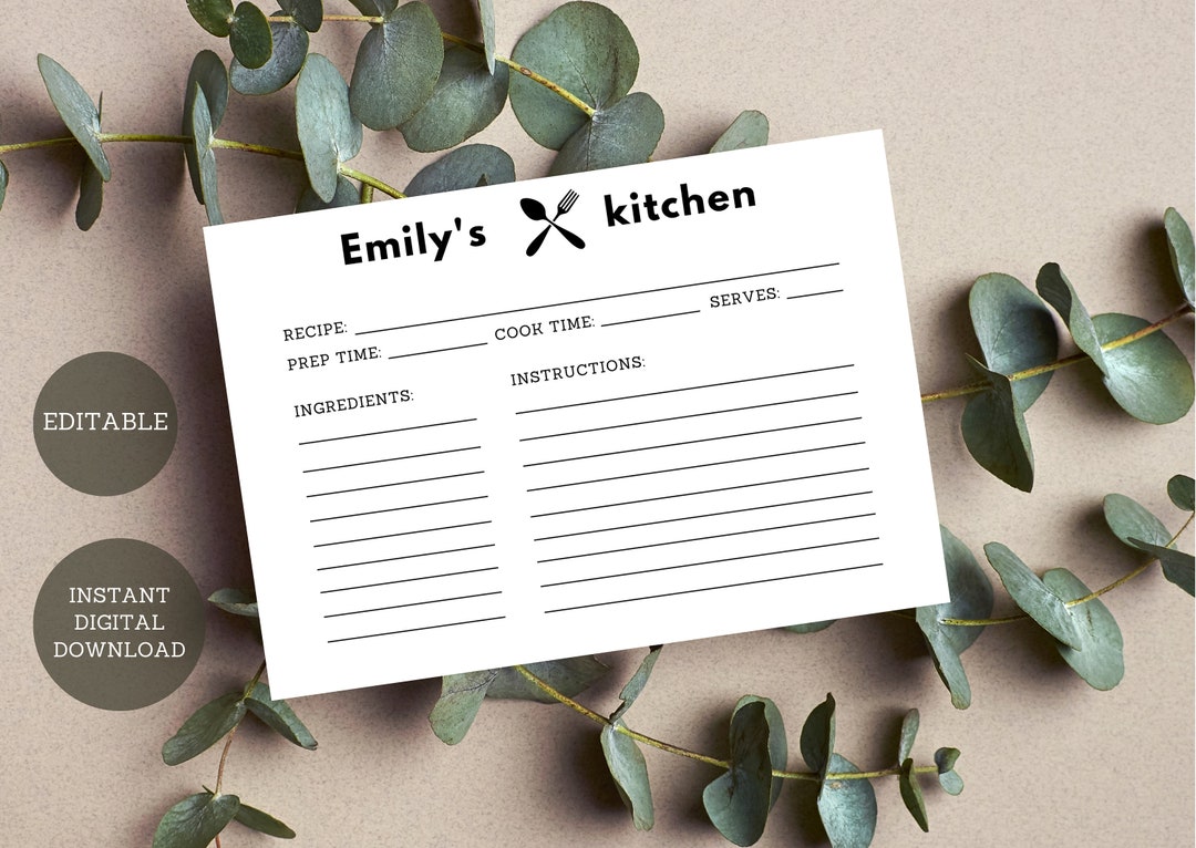 Recipe Card Template, MINIMAL Recipe Card, Simple Recipe Card, EDITABLE ...