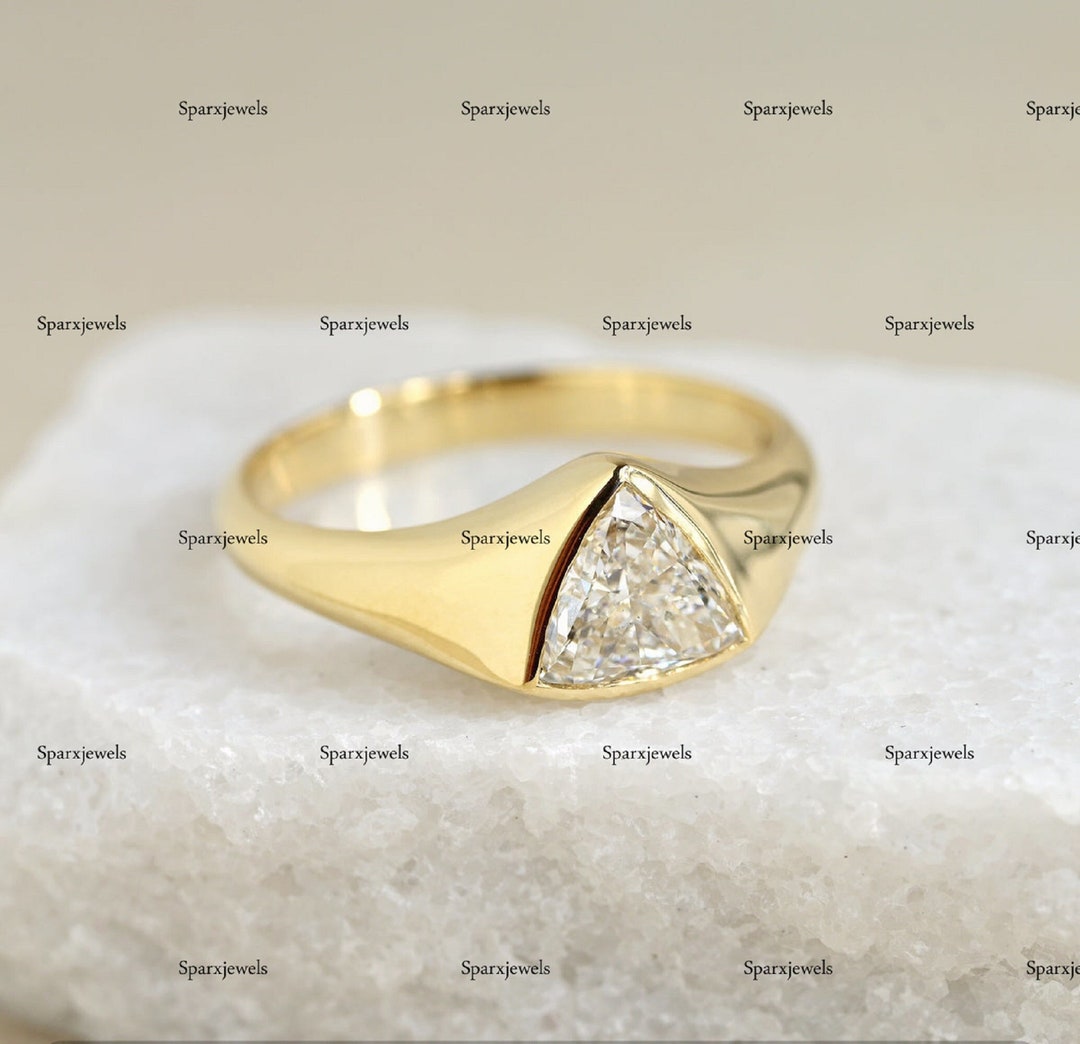 Trillion Cut Moissanite Ring Bezel Set Moissanite Ring 1.35 Ct Trillion ...