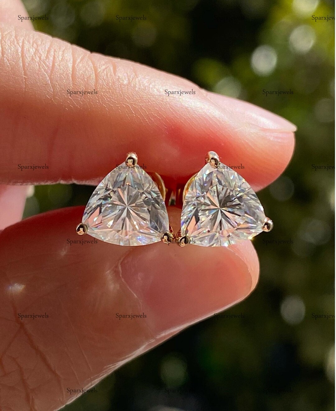 Gorgeous Sparkling Trillion Cut Moissanite Stud Earring 2 2 Ct Trillion ...