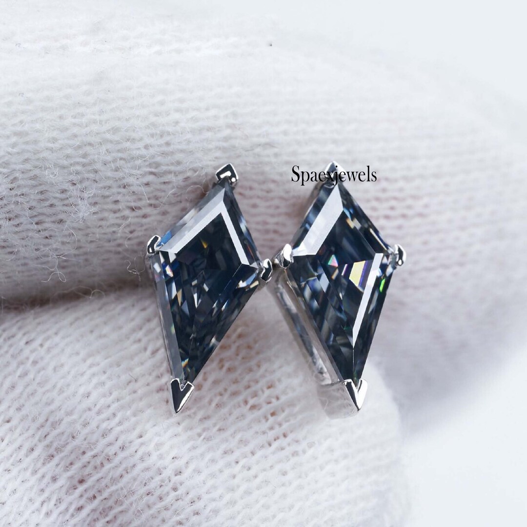 Kite Shape Moissanite Stud Earring Gray Moissanite Earring Grey ...