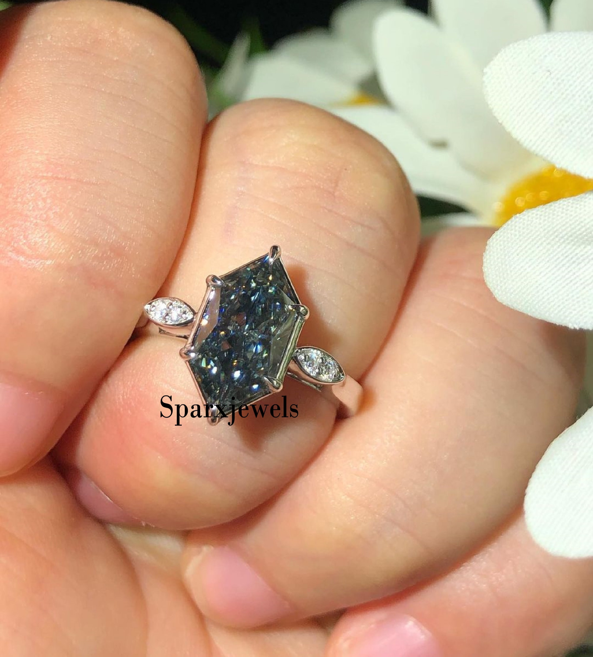Dark Grey Moissanite Ring Bezel Set Moissaite Engagement Ring 2.50 Ctw ...