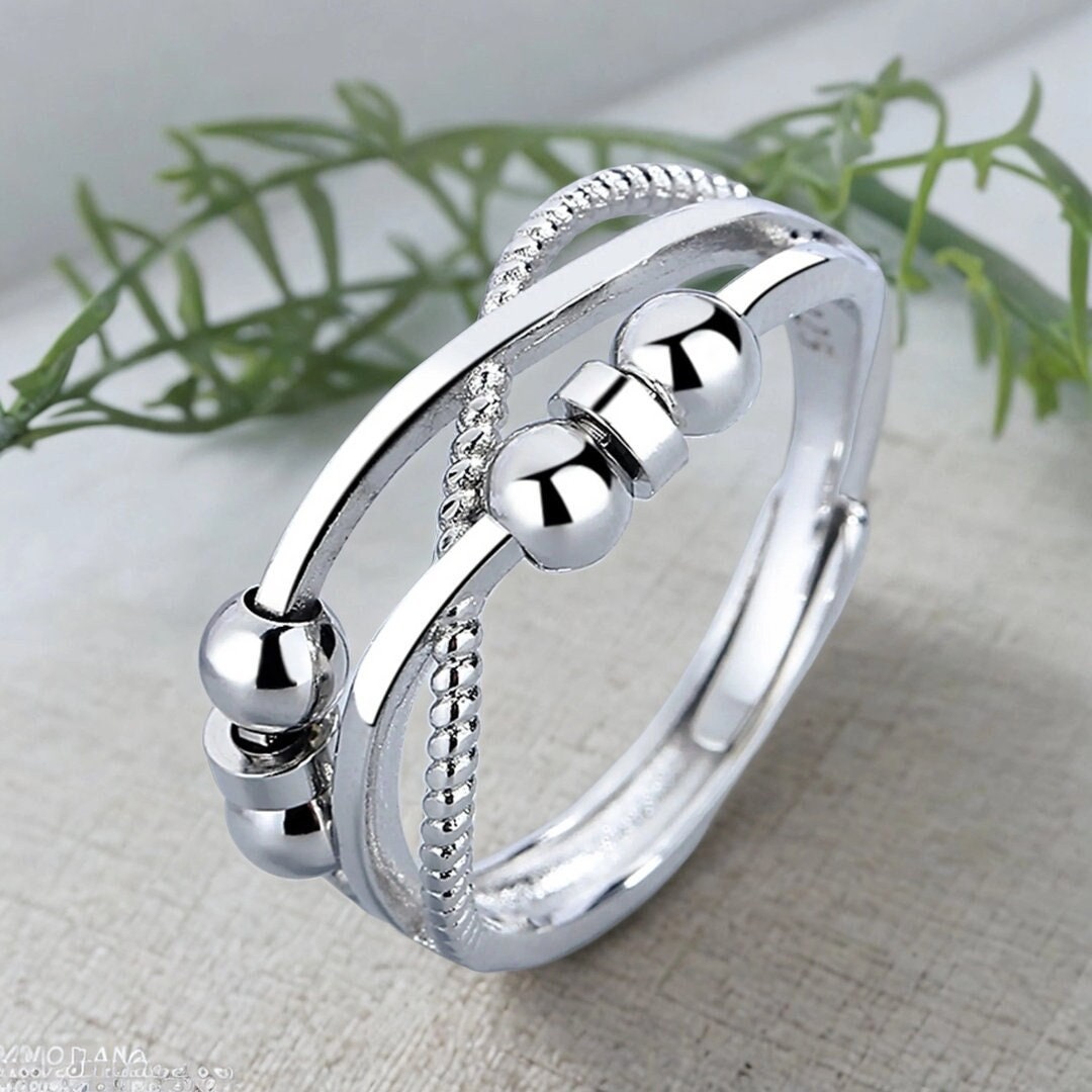 Silver Anxiety Ring ADHD Fidget Ring Adjustable Silver Rings - Etsy