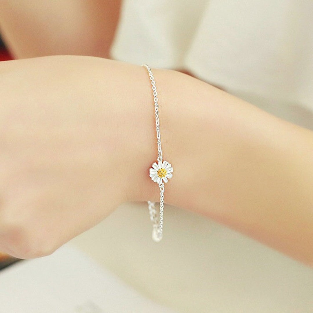 Silver Daisy Bracelets for Women Minimalist Bracelet - Etsy