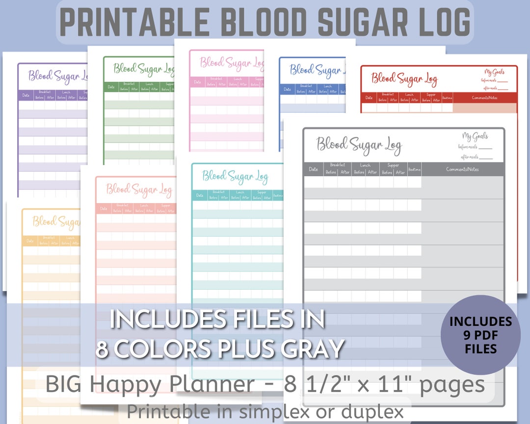 Printable Blood Sugar Tracking Log for Big Happy Planner and Other Full ...