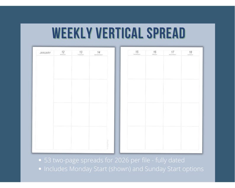 2026 Full Page Weekly Planner, Vertical Layout (digital Download) - Etsy
