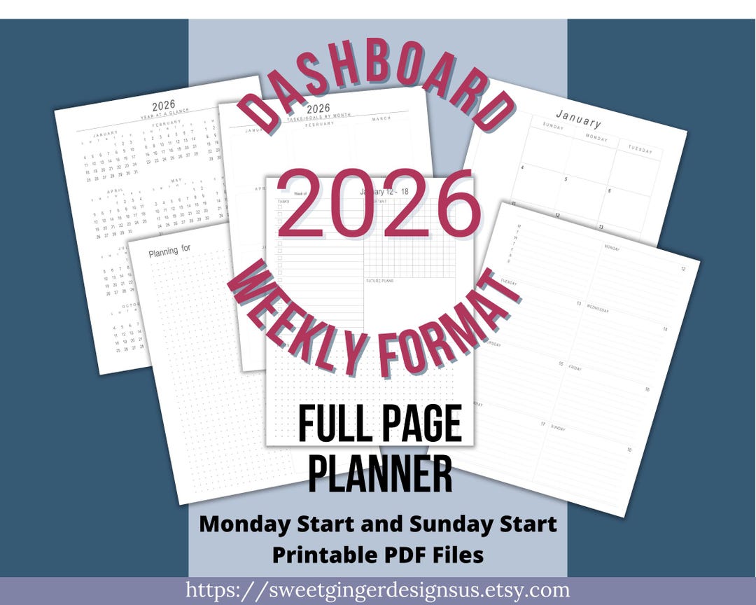 2026 Full Page Weekly Planner, Dashboard Layout (digital Download) - Etsy