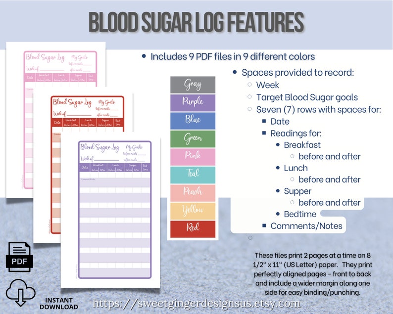 Printable Blood Sugar Tracking Log for Mini Happy Planners or Other 4 1 ...