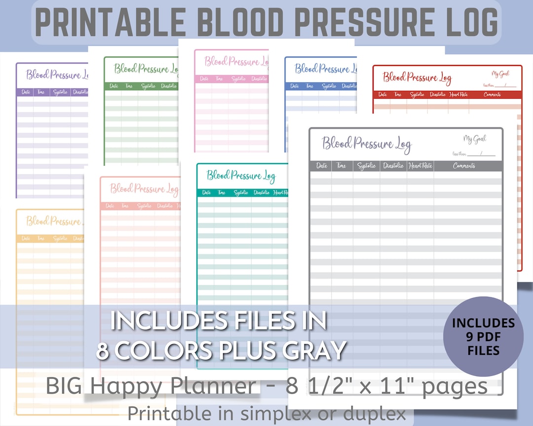 Printable Blood Pressure Tracking Log for Big Happy Planner and Other ...