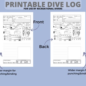 Recreational Scuba Dive Log Book Printable Pages for Half Letter Size ...