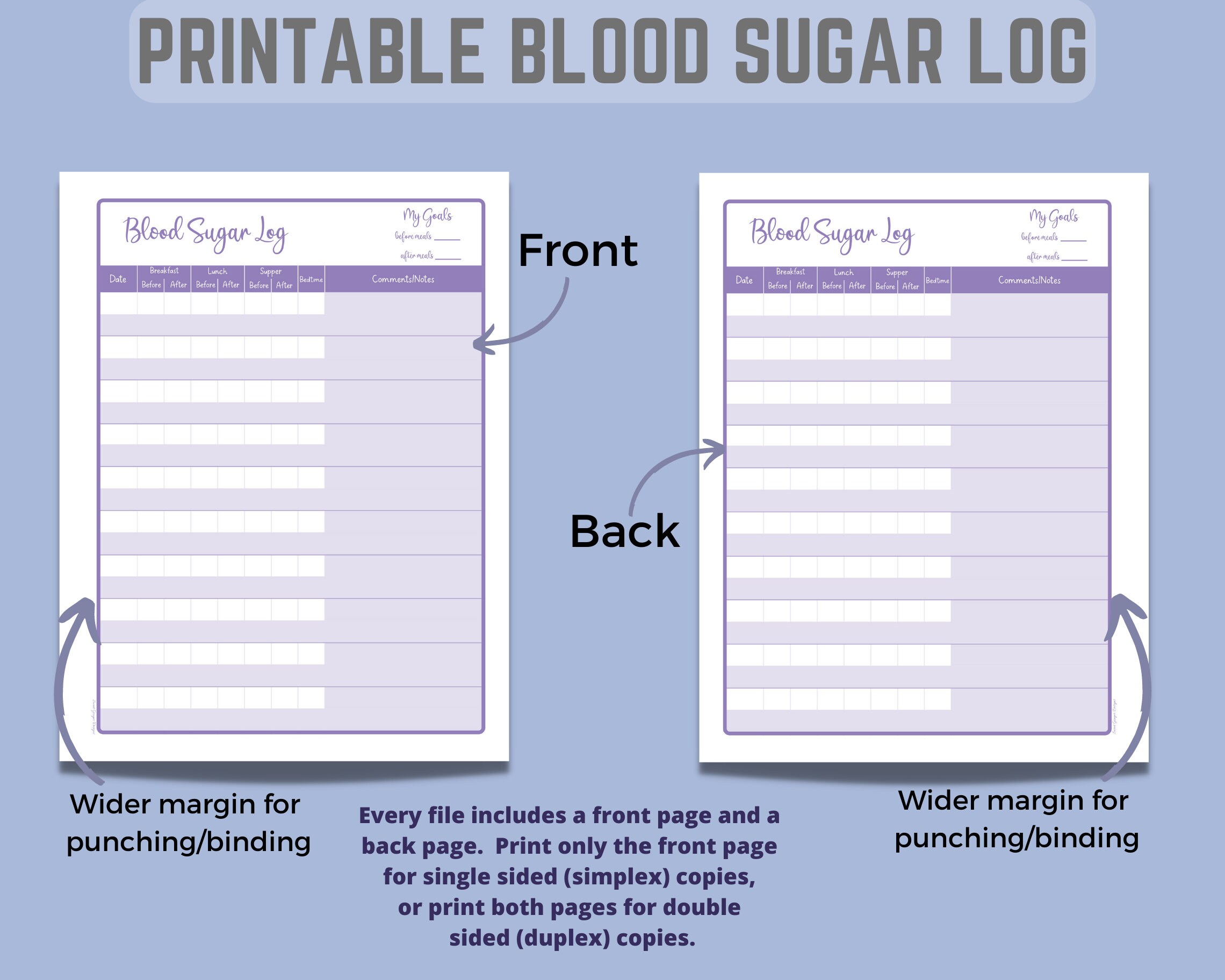 Printable Blood Sugar Tracking Log for Big Happy Planner and Other Full ...