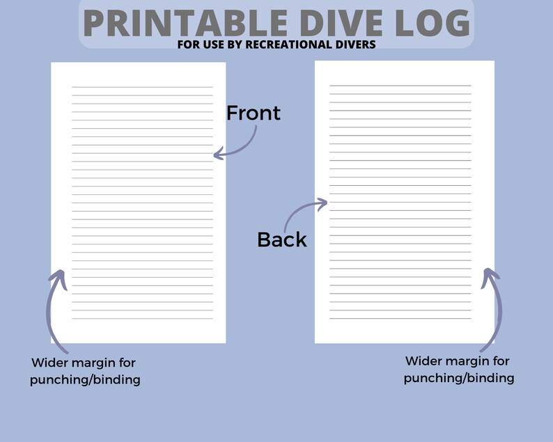 Scuba Dive Log Book Printable: Half Letter Size, Bucket List (fillable ...