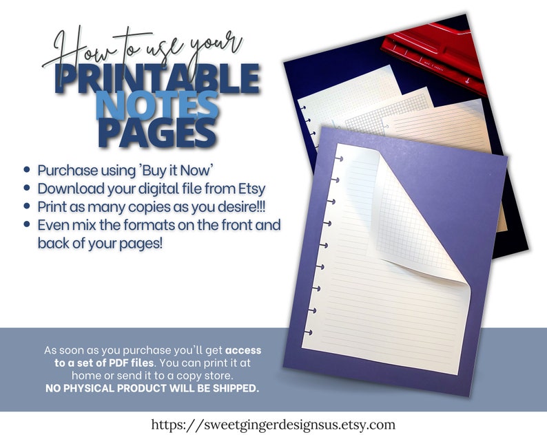 Printable Planner Refill for Lined, Graph/grid and Dot Grid Note Pages ...