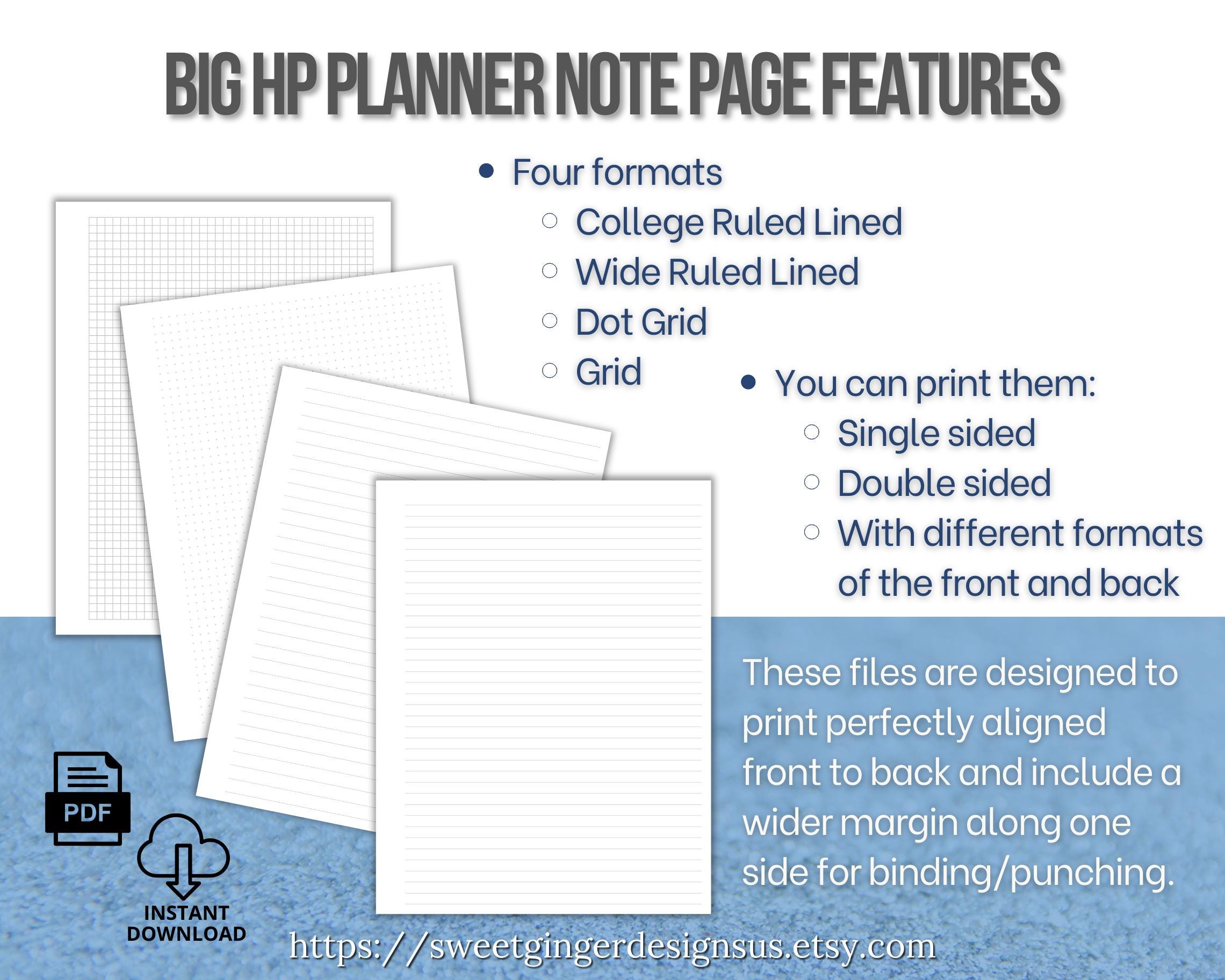 Printable Planner Note Pages: Graph, Dot Grid, Lined (big Happy Planner ...