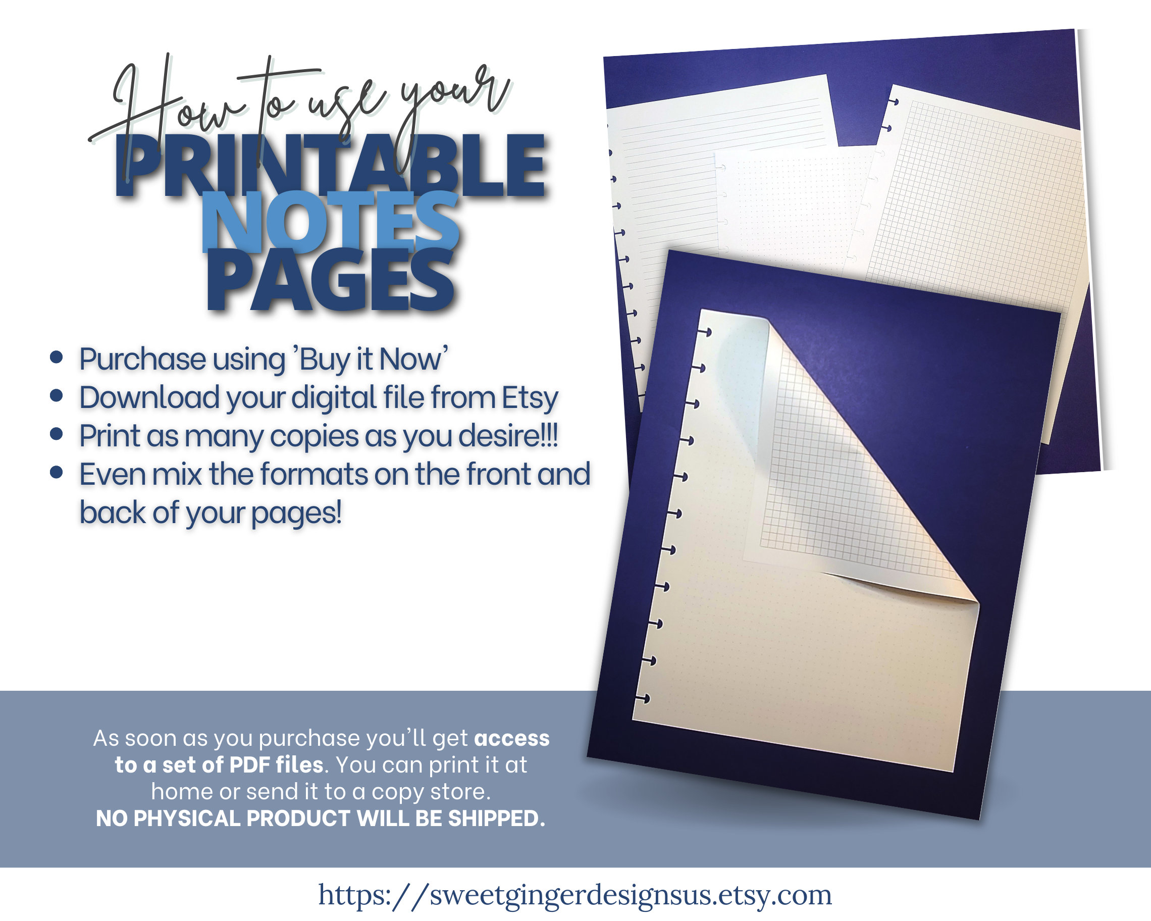 Printable Planner Note Pages: Graph, Dot Grid, Lined (big Happy Planner ...
