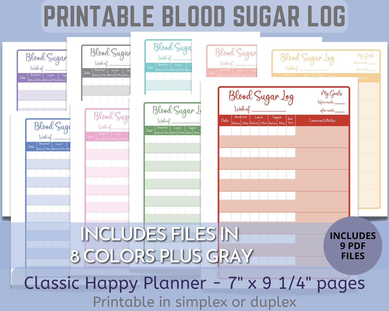 Printable Blood Sugar Tracking Log for Classic Happy Planner and Other ...
