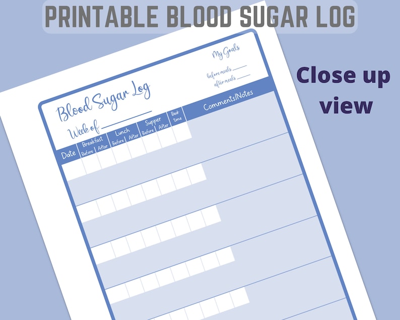Printable Blood Sugar Tracking Log for A5 Sized Planners, Binders and ...